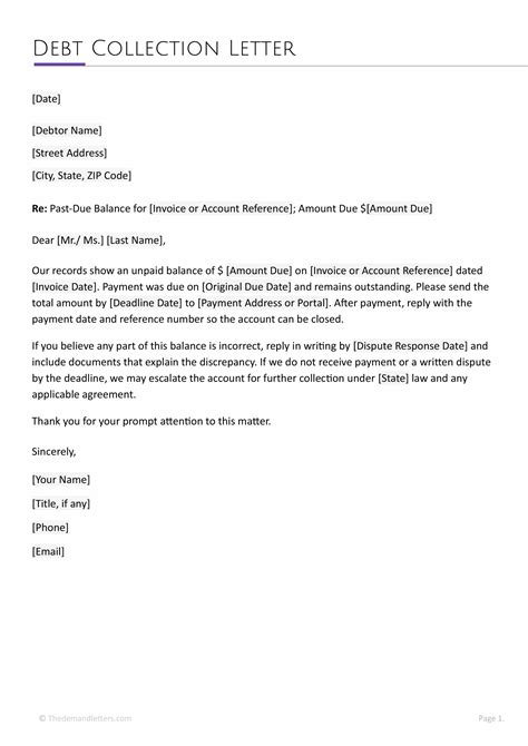 Free Debt Collection Letter Sample And Template Tdl
