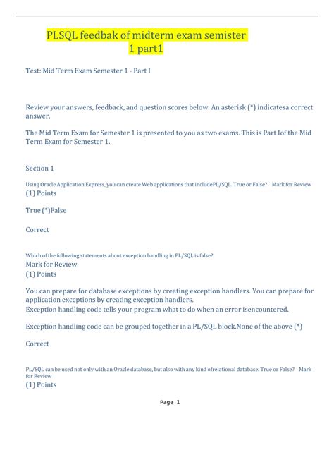 Plsql Feedbak Of Midterm Exam Semister 1 Part1 Plsql Feedbak Of Midterm Exam Semister 1 Part1