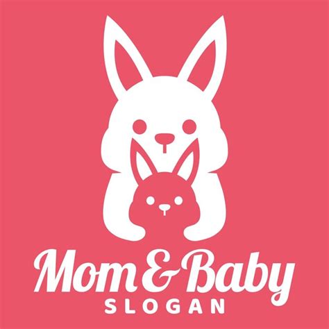 현대적인 마스코트 플랫 디자인 단순하고 미니멀한 귀여운 토끼 엄마 아빠 부모 로고 아이콘 디자인 템플릿 벡터와 브랜드 엠블럼