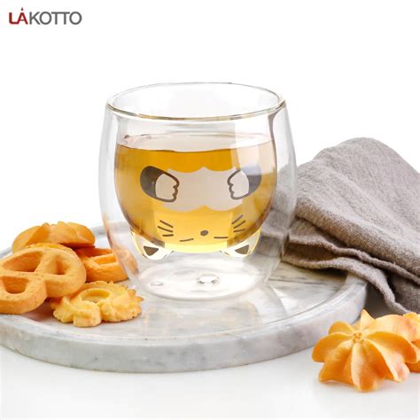 Grey Cat Pattern Double Glass Mug Cute Glass Milk Glass Glass Cup And Glass Jar Price