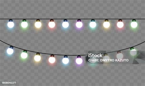 전구 크리스마스 스트링 조명 투명한 배경에 분리된 벡터 클립아트 3차원 형태에 대한 스톡 벡터 아트 및 기타 이미지 3차원 형태 손전등 Led 조명 Istock