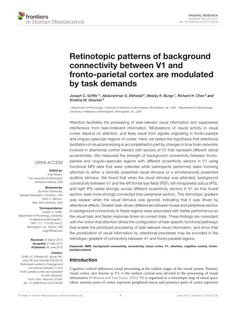 Pdf Retinotopic Patterns Of Background Connectivity Between V1 And
