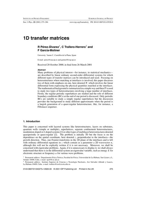 Pdf 1d Transfer Matrices