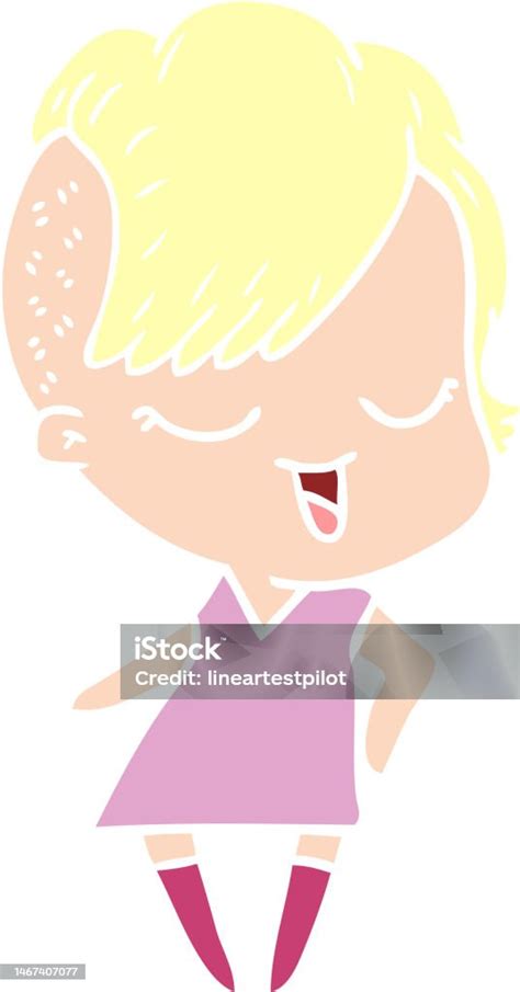 Happy Flat Color Style Cartoon Girl Stock Illustration Download Image