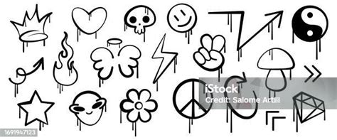 물방울이 떨어지는 페인트와 스프레이 효과가 있는 낙서 요소 세트 그래피티에 대한 스톡 벡터 아트 및 기타 이미지 그래피티 이모티콘 하트 모양 Istock