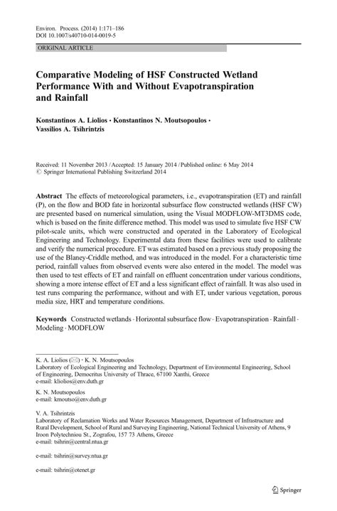 Pdf Comparative Modeling Of Hsf Constructed Wetland Performance With And Without