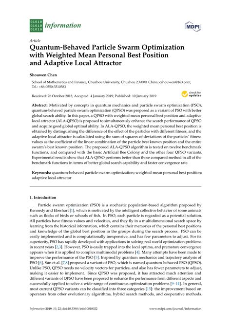 Pdf Quantum Behaved Particle Swarm Optimization With Weighted Mean