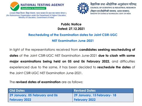 csir ugc net 2021exam date exam reschedule by national testing agency