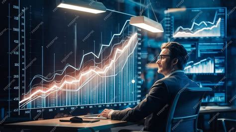 Premium Photo A Man Sits At A Desk In Front Of A Computer With A