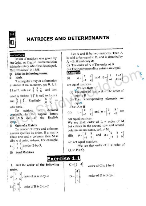 solution mathematics grade 9 chapter 1 matrices determinants exercise