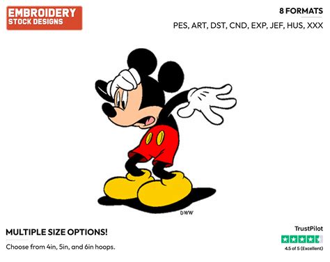 Shocked Disneys Mickey Mouse Embroidery Design In 3 Sizes And 8