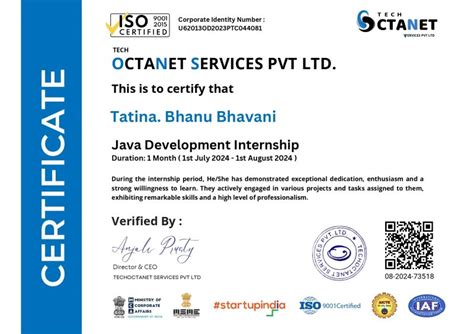 Tatina Bhanu Bhavani On Linkedin Javadevelopment Internship Octanet Careergrowth