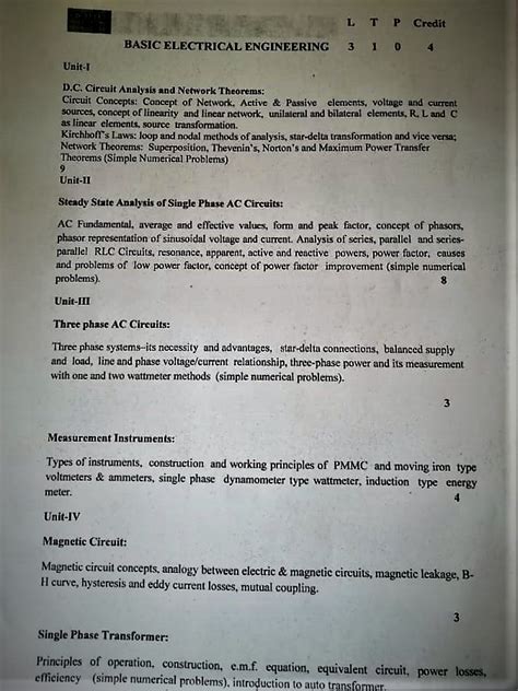 Basic Electrical Engineering Syllabus S S