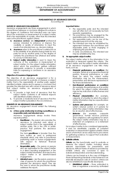 1 Fundamentals Of Assurance Services Final Mindanao State