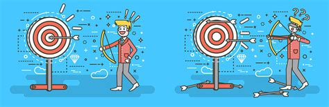 벡터 일러스트 레이 션 사업가 안타 활 바로 잘못 된 솔루션 사업 실패 또는 우수한 마케팅 재 수 생각 승리 손실 시작 라인 아트 스타일에서 대상 실패와 성공 샷 개념에