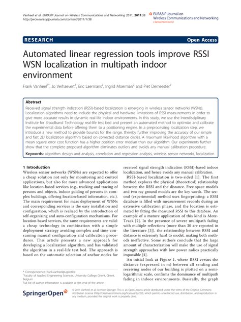 pdf automated linear regression tools improve rssi wsn localization