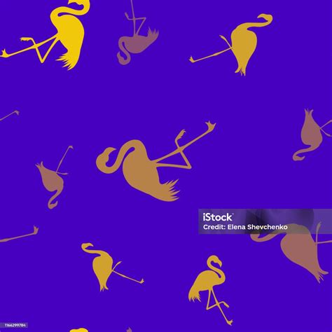 원활한 플라밍고 패턴 벡터 일러스트레이션 노란색 플라밍고 무늬 보라색 배경입니다 여름 배경 화면 배경 만화 벡터 일러스트 레이션 귀여운에 대한 스톡 벡터 아트 및 기타