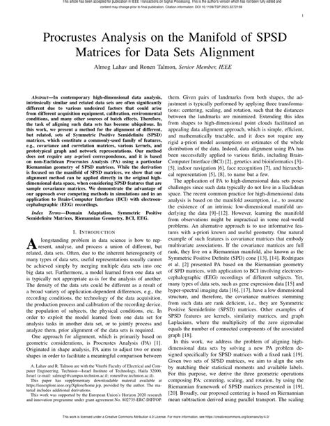 Pdf Procrustes Analysis On The Manifold Of Spsd Matrices For Data