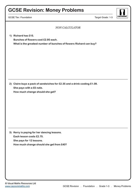 Money Problems Gcse Questions Gcse Revision Questions