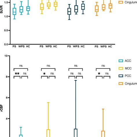 The Comparison Of Suvr And Rcbf Among Three Groups In Different Regions Download Scientific