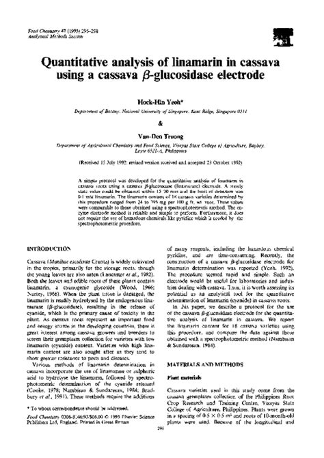 pdf quantitative analysis of linamarin in cassava using a cassava β