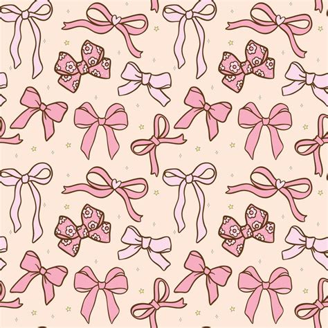 Cute Coquette Ribbon Bow Seamless Pattern Doodle Hand Drawn Isolated On