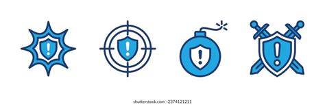 Cyber Security Attack Icons Cyber Crime Stock Vector Royalty Free