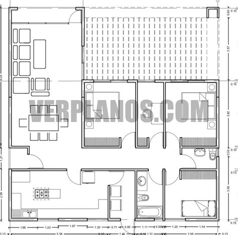 Plano De Casa De 3 Dormitorios Y 1 Piso Con Medidas Autocad