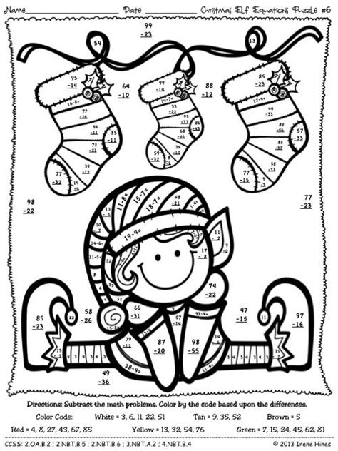 Christmas 2 Digit Math Color By Number Code Elf Equations Holiday