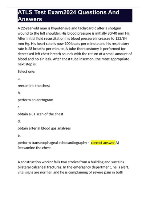 ATLS Test Exam2024 Questions And Answers ATLS Stuvia US