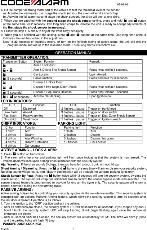 Code Alarm Ca100 Users Manual Install RevD 5 4 06