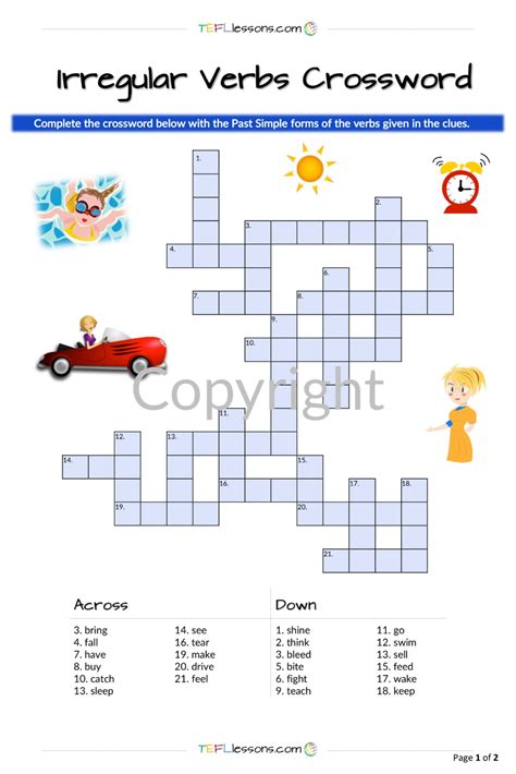 Irregular Verbs Crossword Tefl Lessons Esl Lesson
