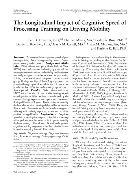Pdf The Transfer Of Cognitive Speed Of Processing Training To Older Adults Driving Mobility