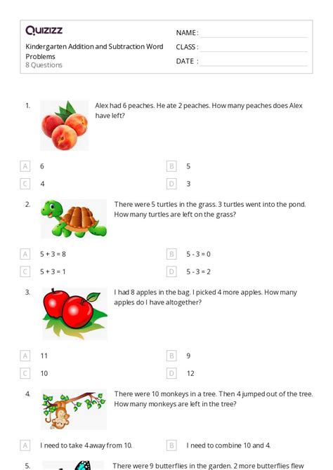 50 Subtraction Word Problems Worksheets For Kindergarten On Quizizz
