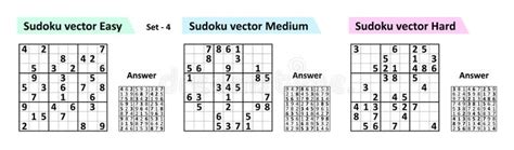 Collection Sudoku Game With Answers Different Complexity Stock Vector