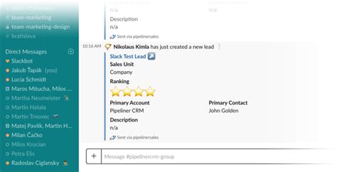 Slack App Integration Pipeliner CRM