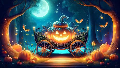 月夜下的南瓜馬車 萬聖節 南瓜 運輸背景圖片和桌布免費下載