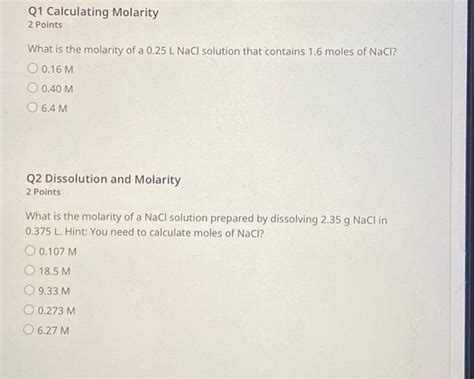 Solved Q Calculating Molarity Points What Is The Molarity Chegg Com