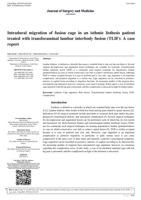 Pdf Intradural Migration Of Fusion Cage In An Isthmic Listhesis