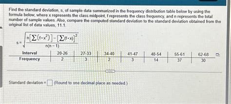 Find The Standard Deviation S Of Sample Data