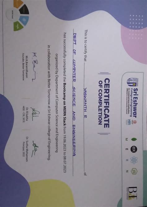 Yaswanth R On Linkedin Mernstack Internshipcompletion