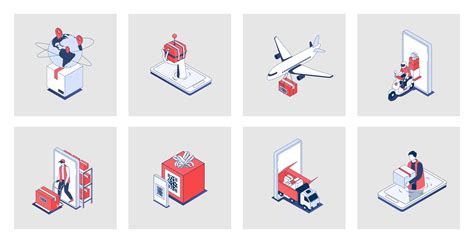 Delivery Concept Of Isometric Icons In 3d Isometry Design For Web
