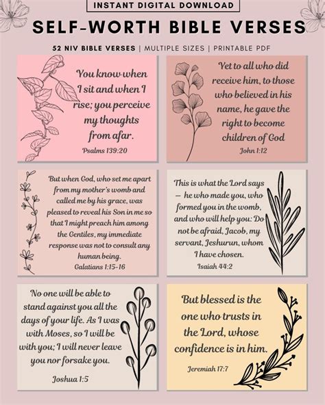 52 Encouraging Bible Verse Cards Self Worth Scripture Pdf Etsy