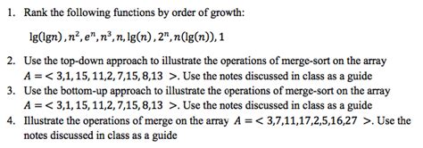 solved 1 rank the following functions by order of growth