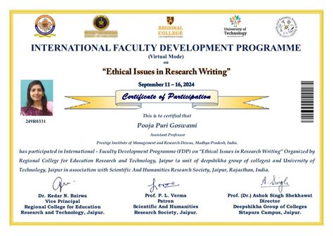 I Am Happy To Share That I Have Completed One Week International Faculty Development Program