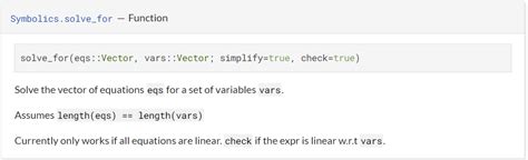 symbolics jl solve for not defined general usage julia programming language