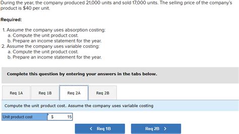 Solved Assume The Company Uses Absorption Costing A Chegg