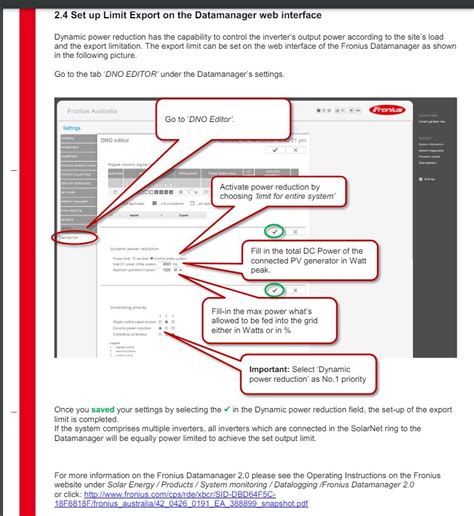 Fronius Inverter Eg Symo Setting Maximum Feed In Power And Dynamic