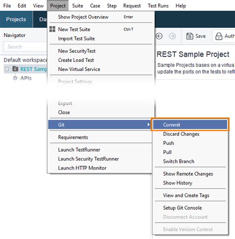 Commit Changes To Git Repository ReadyAPI Documentation
