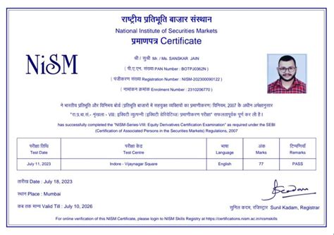 Sanskar Jain On Linkedin Passed Nism Equity Derivatives Series Viii